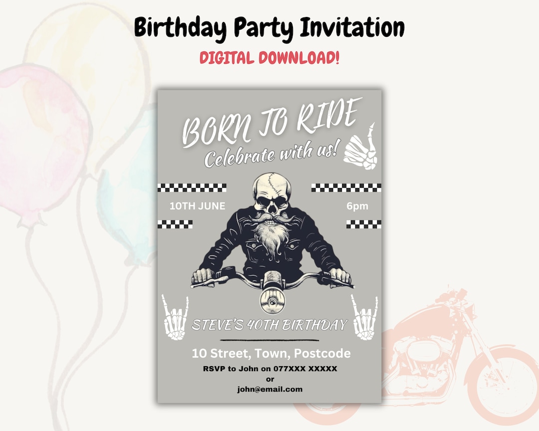 Biker Themed Birthday Invitation Motorbike Birthday Invite Motorcycle ...