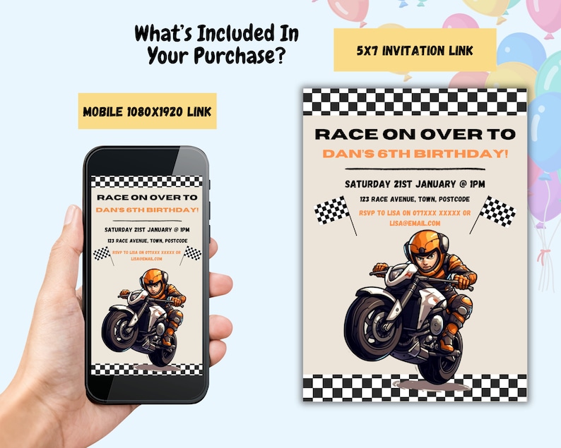 Motorcycle Themed Birthday Invitation Motorbike Birthday Invite ...