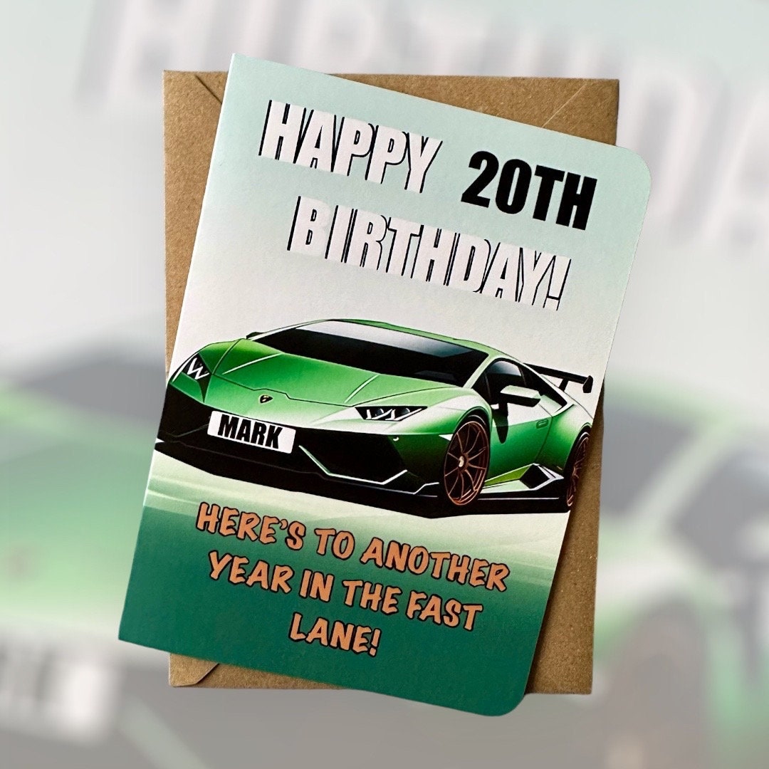 Personalised Age and Registration Lamborghini Birthday Card Supercar ...