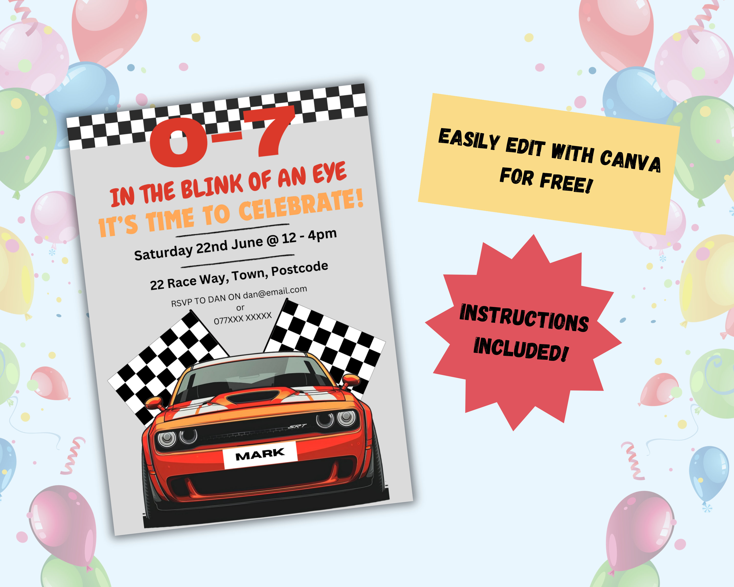 Car Themed Birthday Invitation Muscle Car Birthday Invite Dodge ...