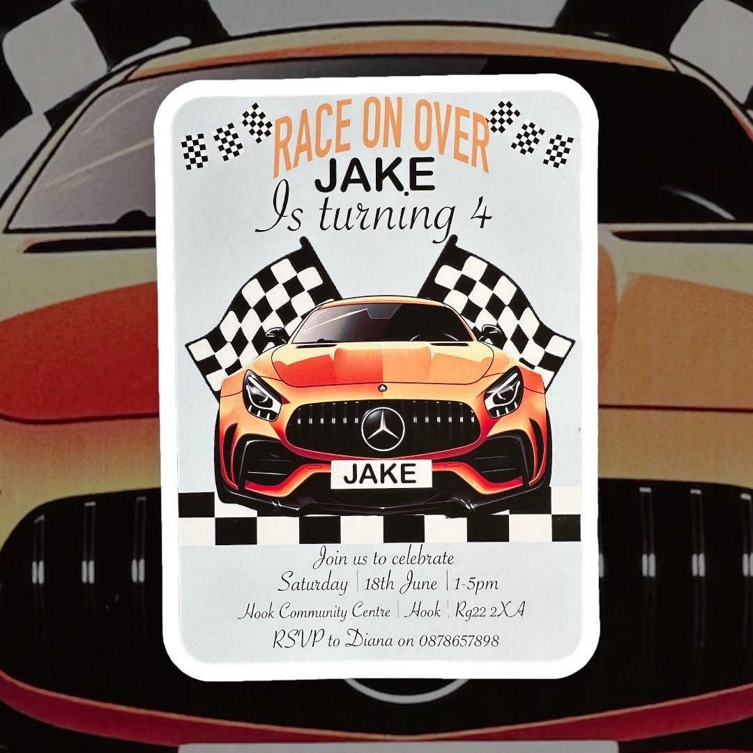 Personalised Sports Car Birthday Party Invitations for Birthday Boy ...