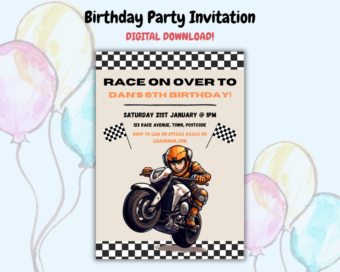 Motorcycle Themed Birthday Invitation Motorbike Birthday Invite ...