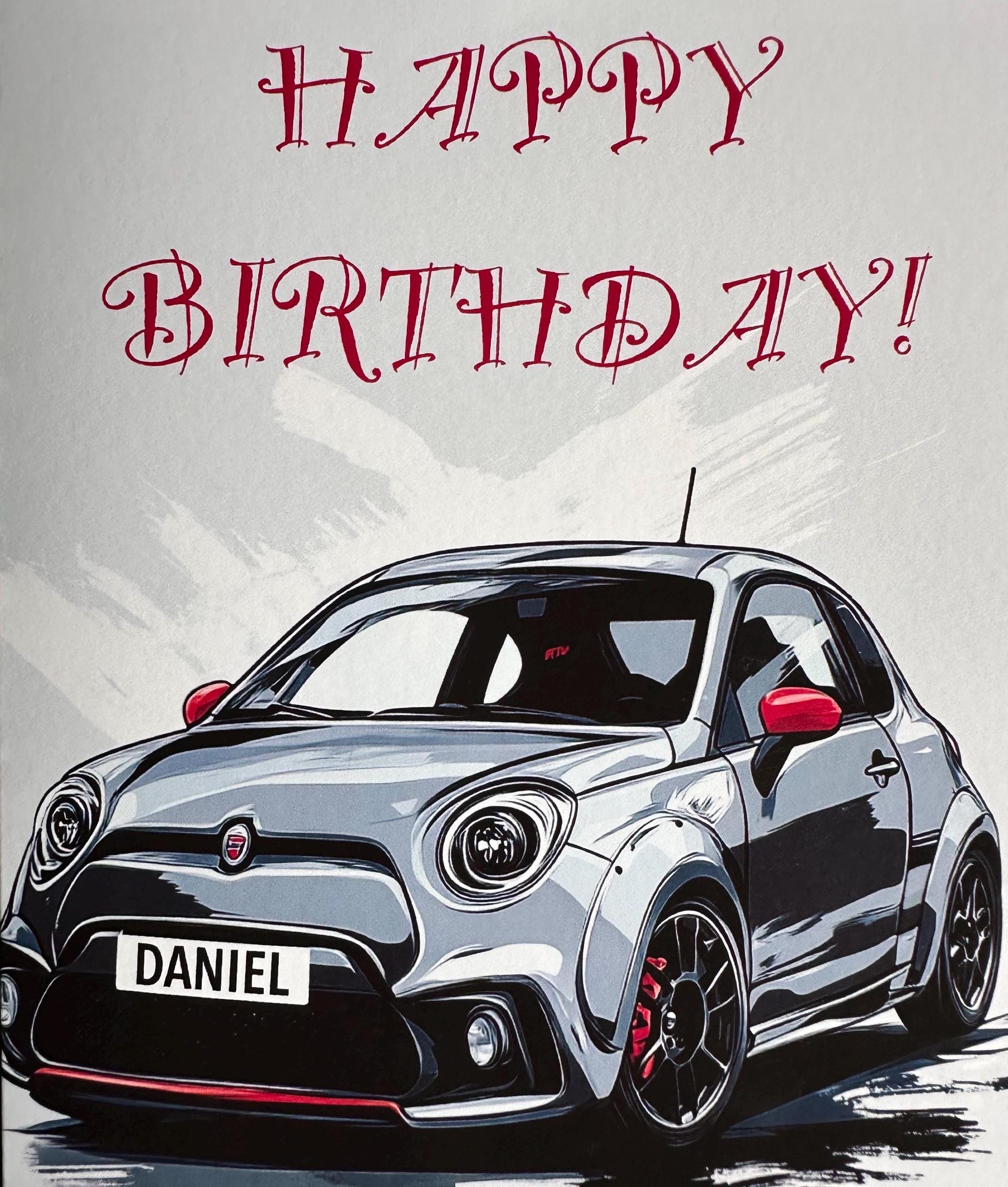 Personalized Car Birthday Card Fiat Abarth Customized Birthday Card ...