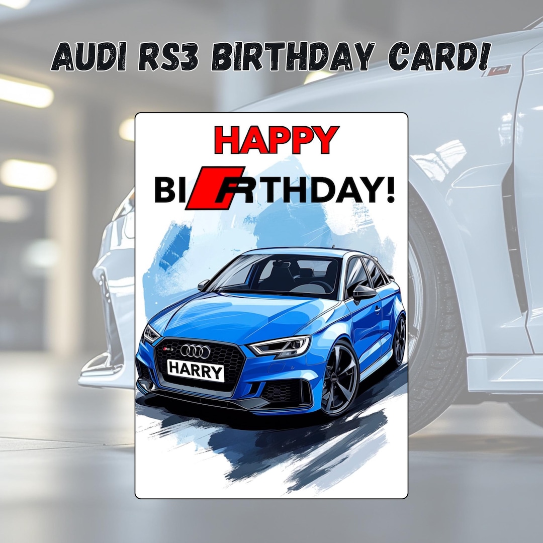 Personalised Registration Plate Sports Car Birthday Card Audi RS3 ...