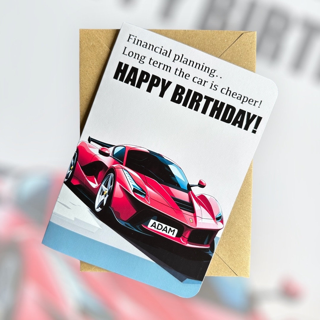 Funny Car Birthday Card Personalised Registration Ferrari Birthday Card ...