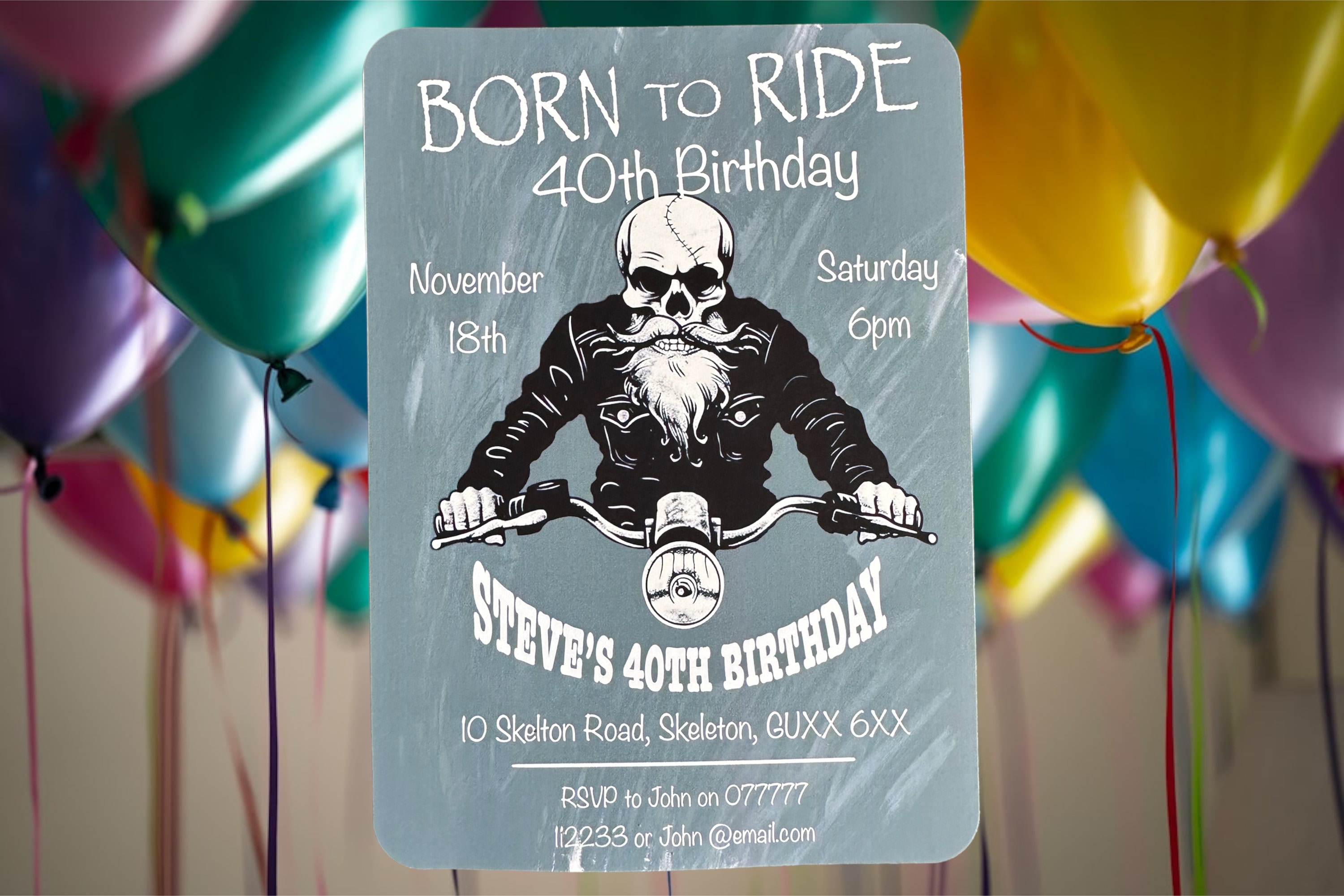 Motorbike Birthday Invitations Party Bike Biker Invite Born to Ride ...