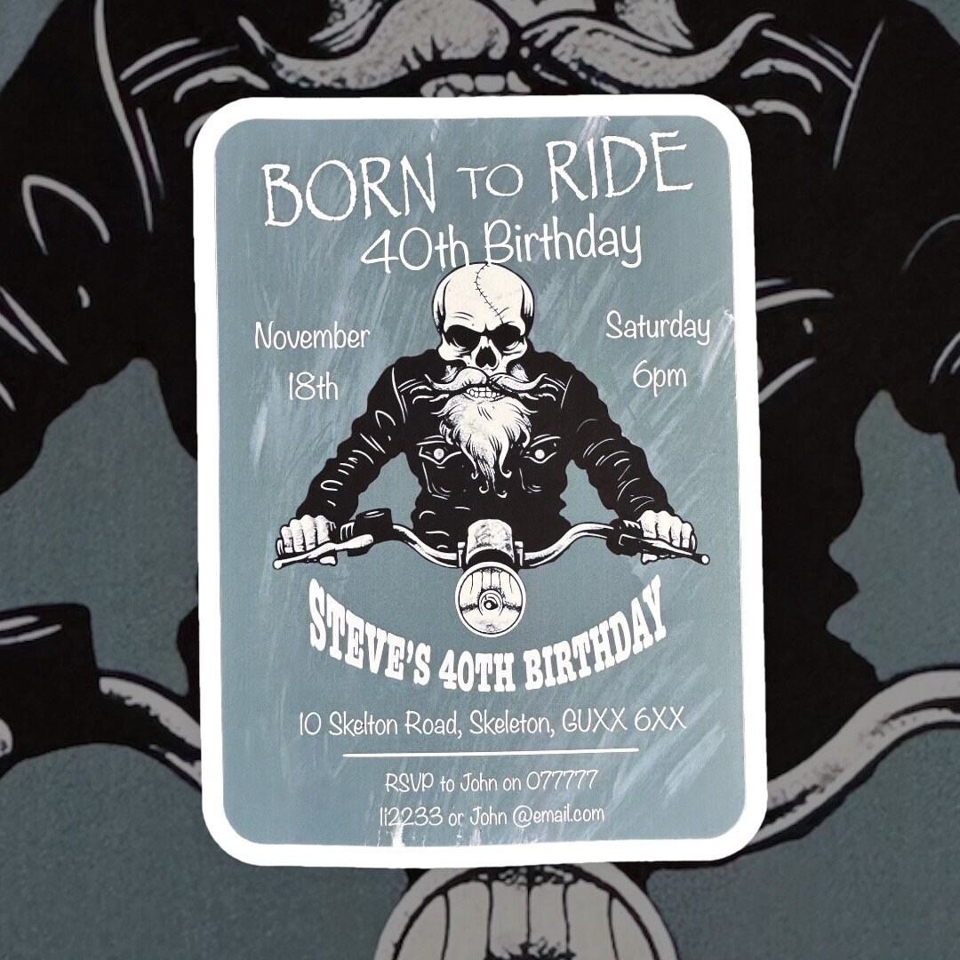Motorbike Birthday Invitations Party Bike Biker Invite Born to Ride ...