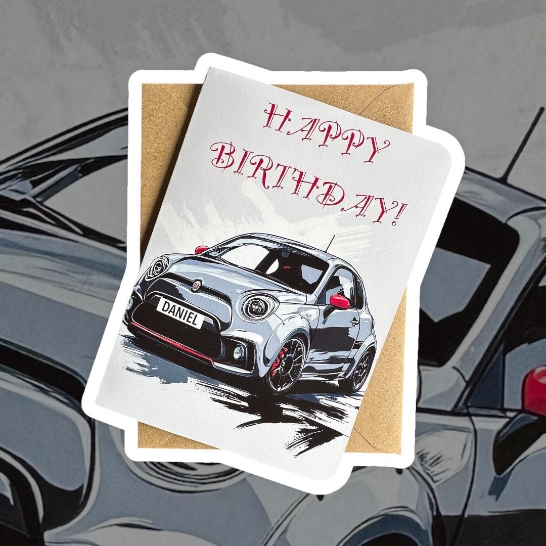 Personalized Car Birthday Card Fiat Abarth Customized Birthday Card ...