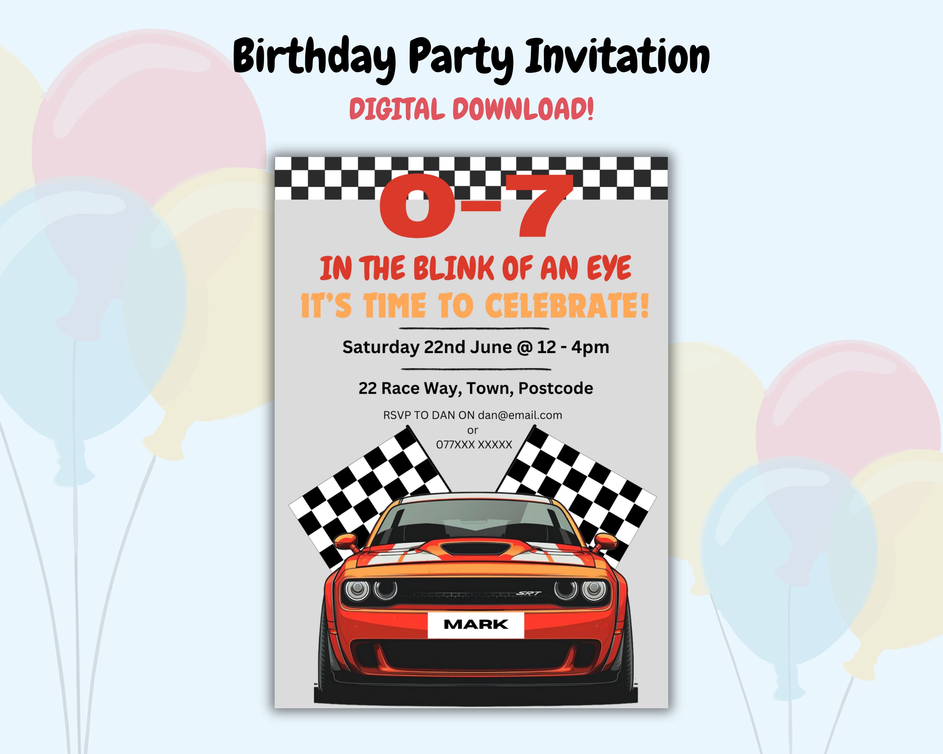 Car Themed Birthday Invitation Muscle Car Birthday Invite Dodge ...