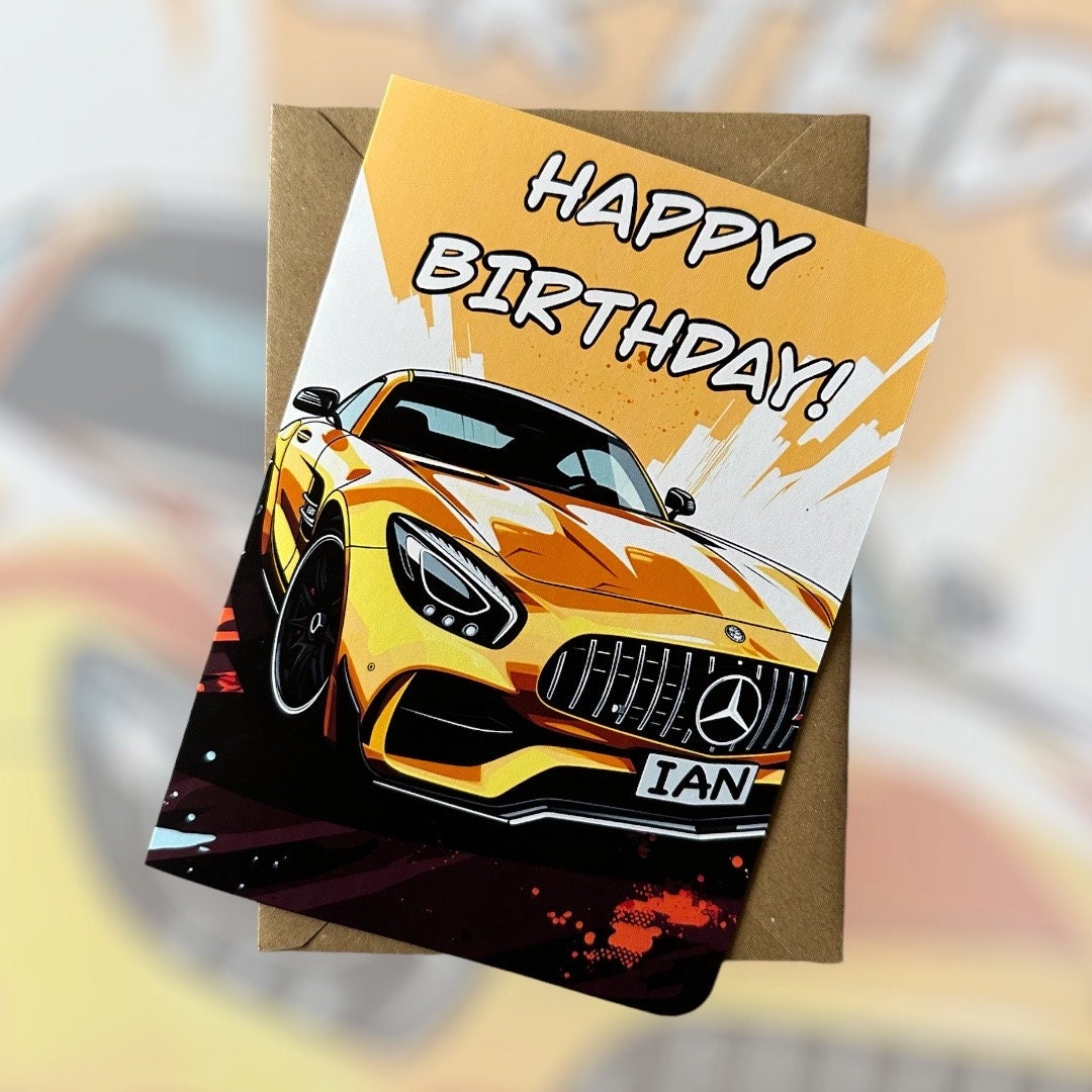 Personalised Sports Car Birthday Card Car Lover Birthday Card AMG GTS Birthday Card Mercedes ...