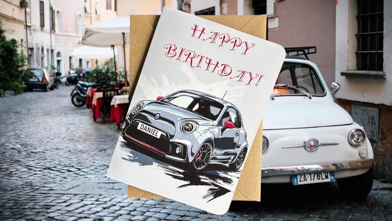 Personalized Car Birthday Card Fiat Abarth Customized Birthday Card ...