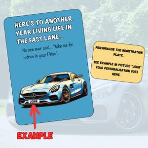 Personalised Sports Car Birthday Card Car Lover Birthday Card Funny Birthday Card AMG GTS ...