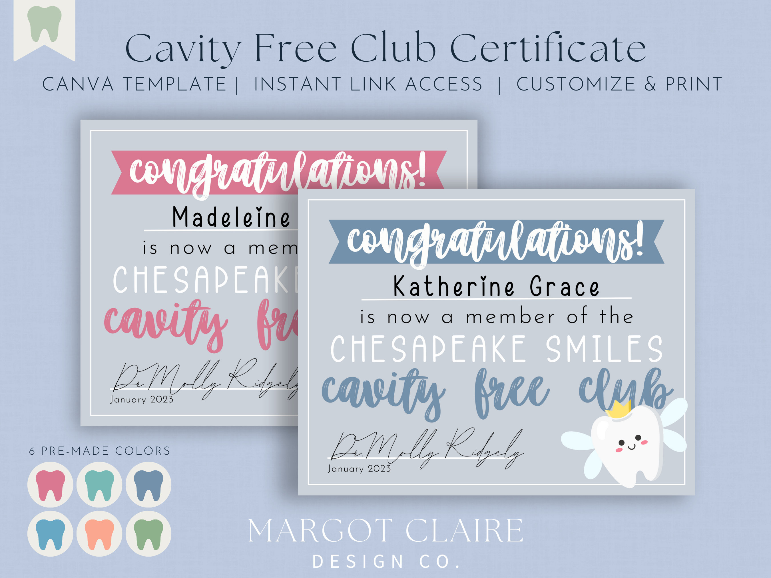 Cavity Free Club Certificate - Canva Pro Template | Pediatric Dental ...