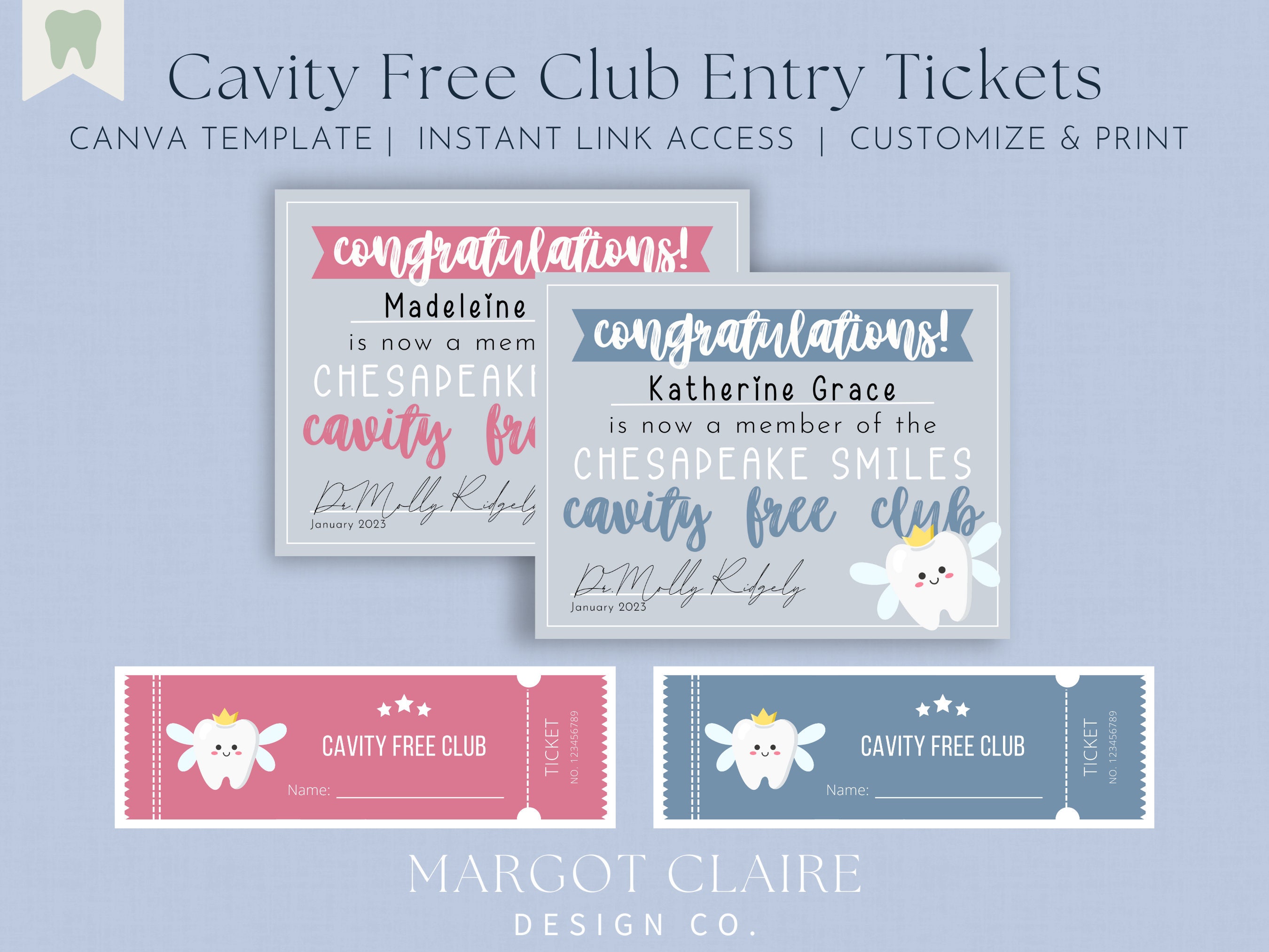Cavity Free Club Entry Ticket - Canva Pro Template | Pediatric Dental ...