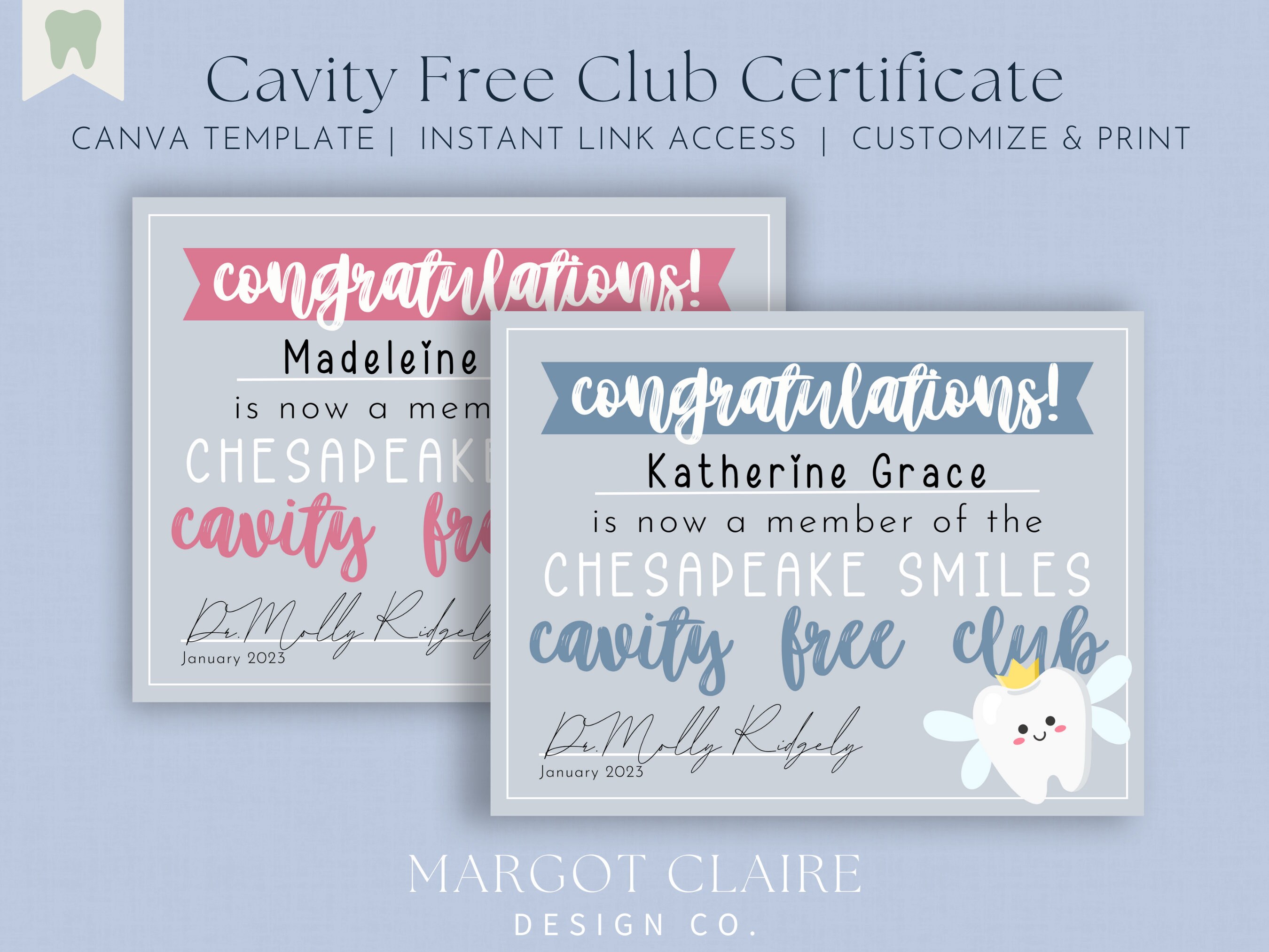 Cavity Free Club Certificate - Canva Pro Template | Pediatric Dental ...
