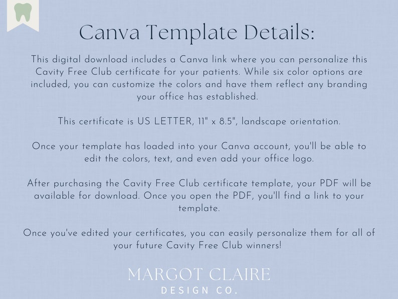 Cavity Free Club Certificate - Canva Pro Template | Pediatric Dental ...