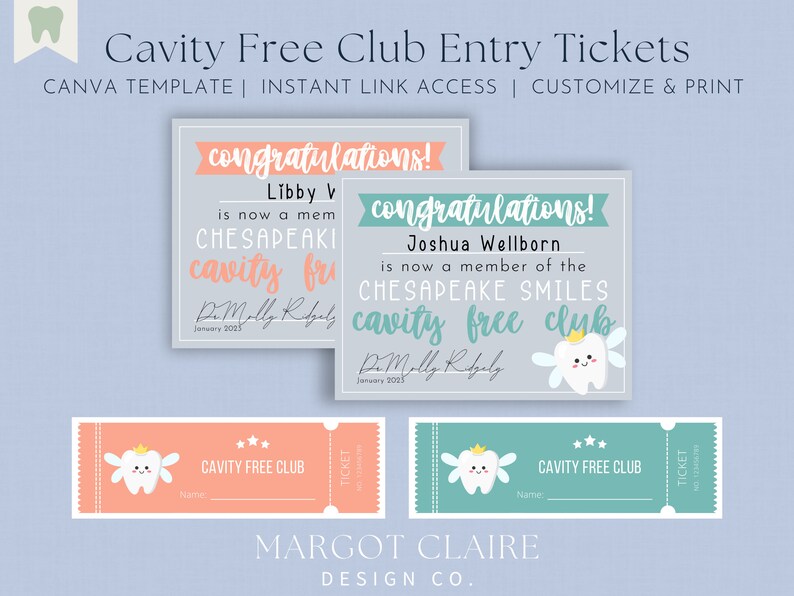 Cavity Free Club Entry Ticket - Canva Pro Template | Pediatric Dental ...