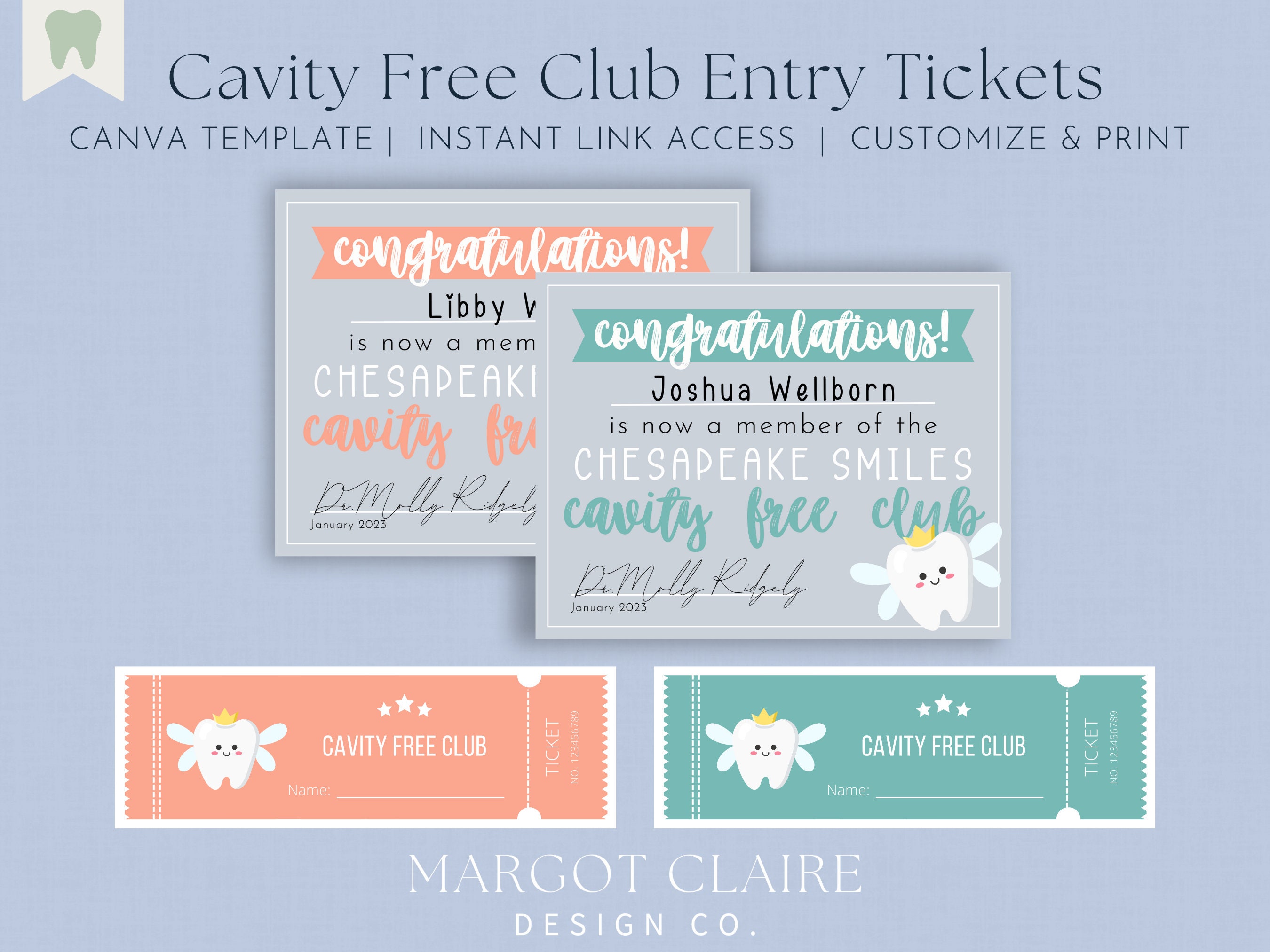 Cavity Free Club Entry Ticket - Canva Pro Template | Pediatric Dental ...