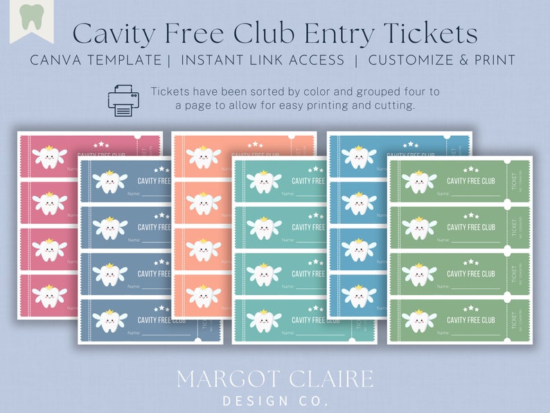 Cavity Free Club Entry Ticket - Canva Pro Template | Pediatric Dental ...
