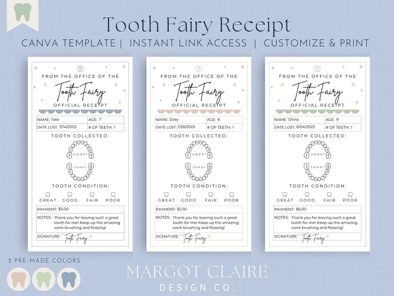 Tooth Fairy Receipt - Canva Pro Template | Pediatric Dental Office ...