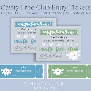 Cavity Free Club Entry Ticket - Canva Pro Template | Pediatric Dental ...