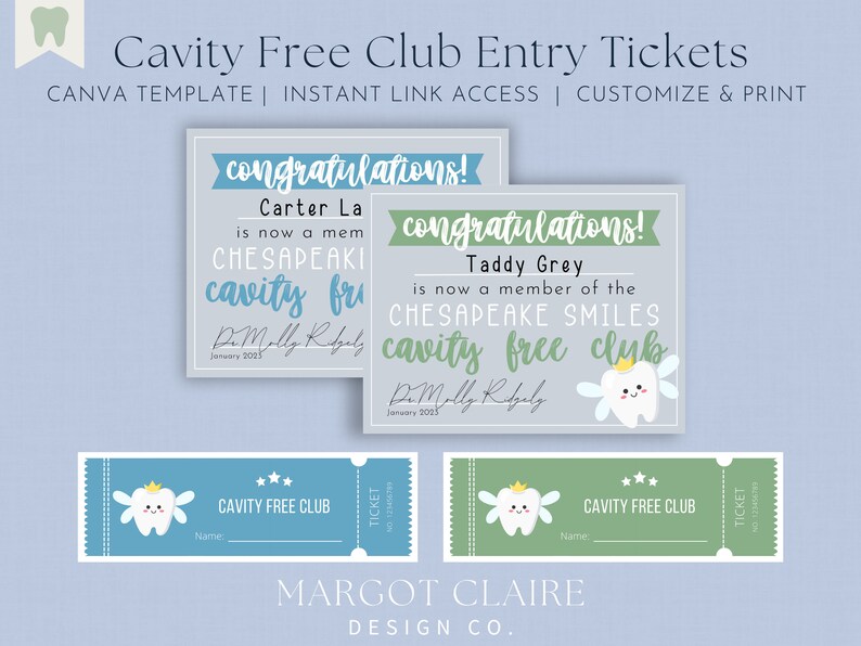Cavity Free Club Entry Ticket - Canva Pro Template | Pediatric Dental ...