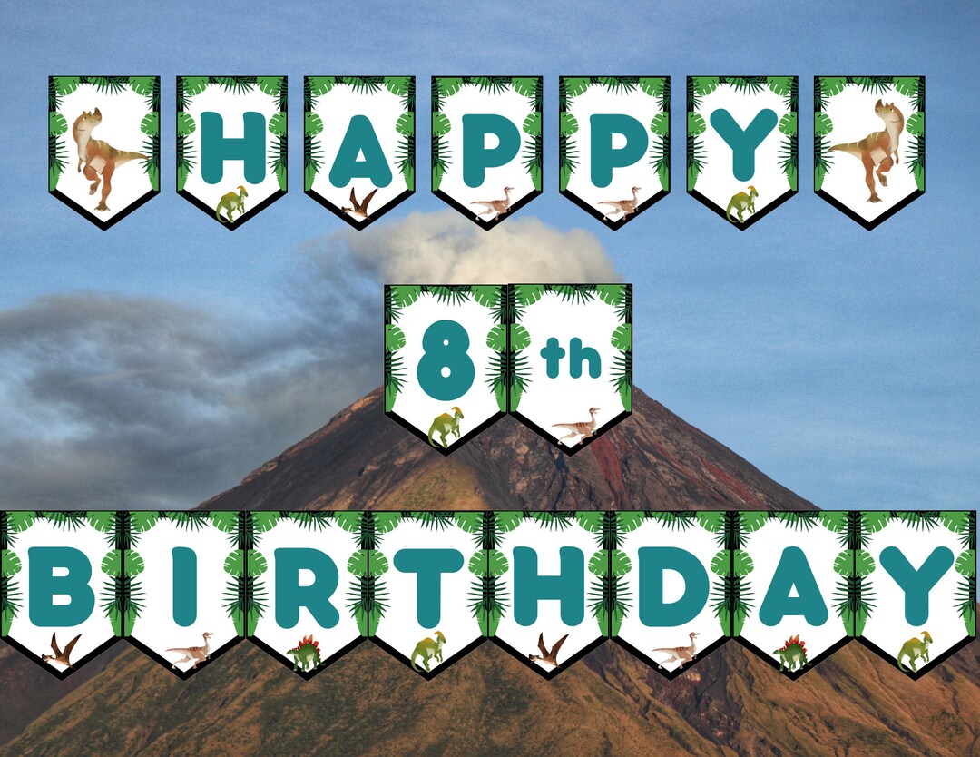 Instant Download, Dinosaur Birthday Bunting for All Ages, Sign, Banner ...
