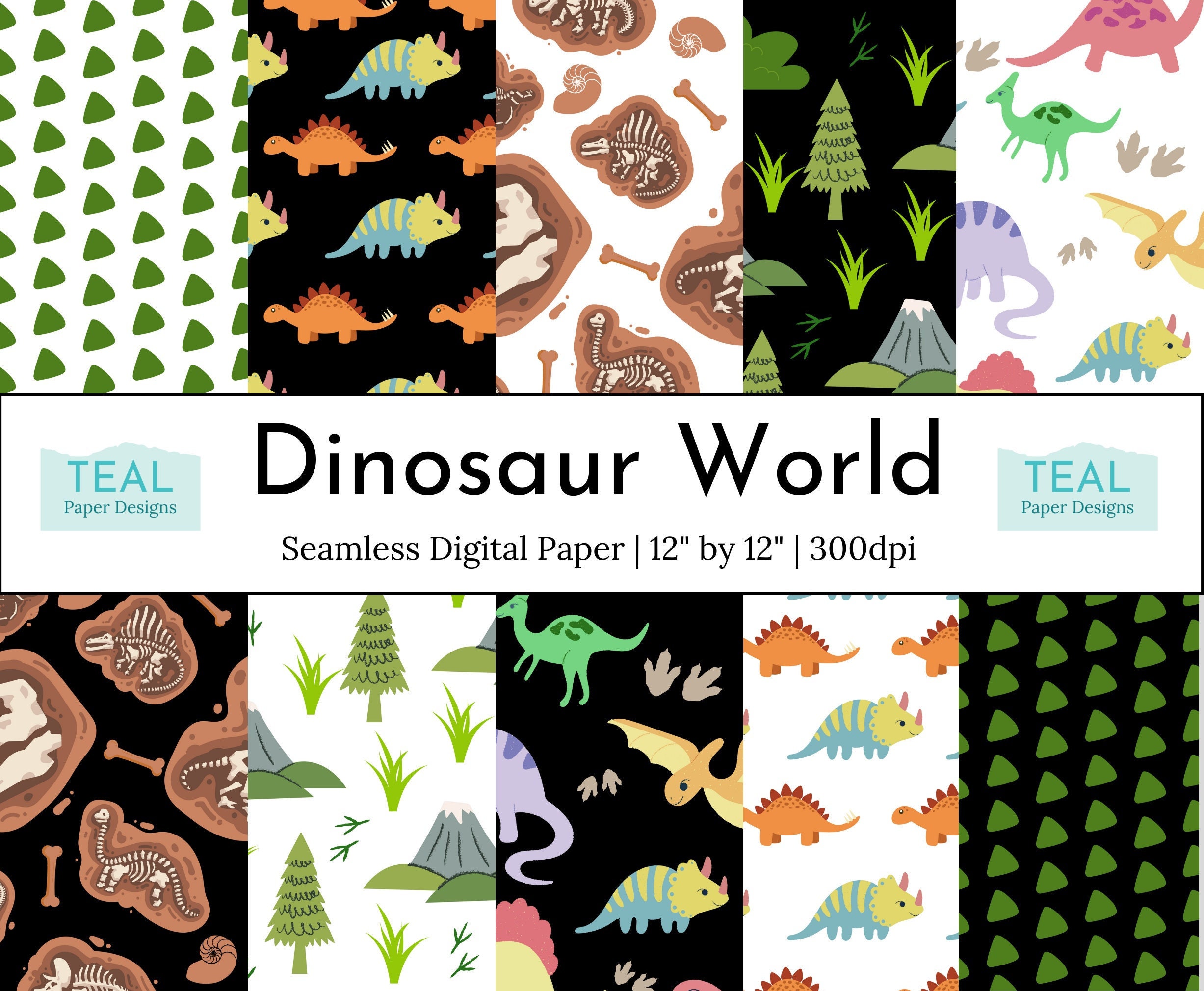 Instant Download, Dinosaur Digital Paper, Prehistoric Digital Design ...