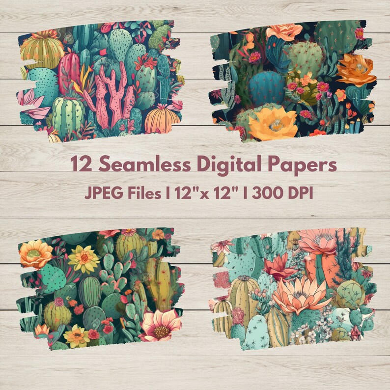 Cactus Flowers Digital Paper -- Seamless Pattern -- Flower Backgrounds ...