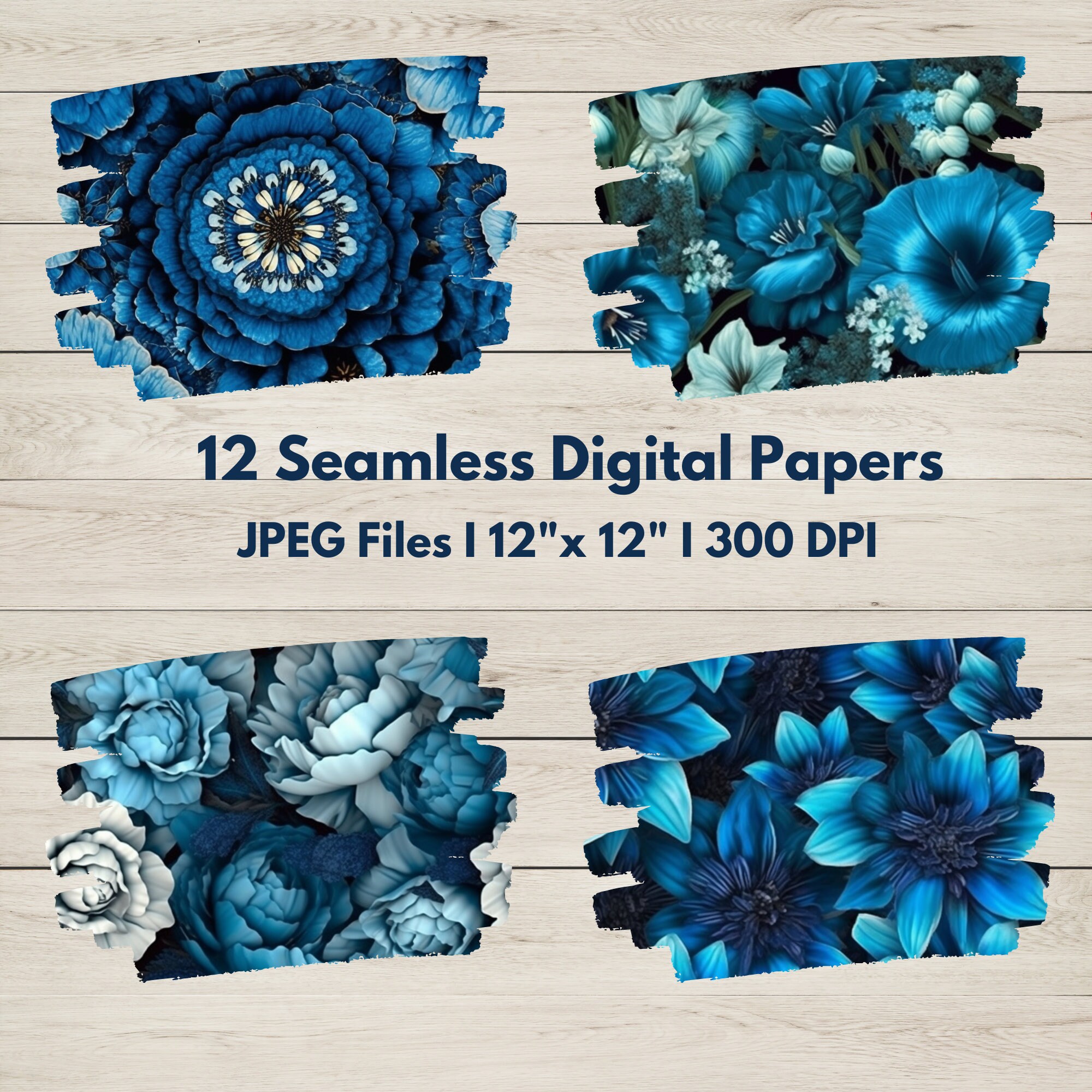 Blue Floral Digital Paper -- Seamless Pattern -- Flower Backgrounds ...
