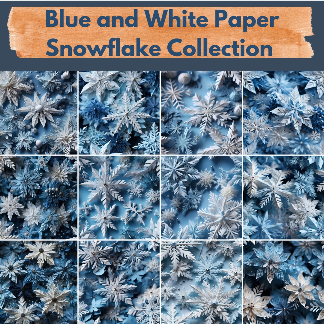 Blue and White Paper Snowflake Digital Paper -- Seamless Pattern ...