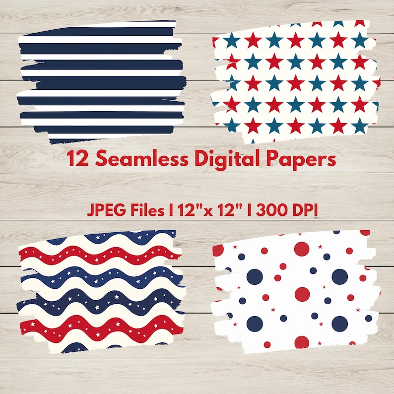 Red, White and Blue Patriotic Digital Paper -- Seamless Pattern ...