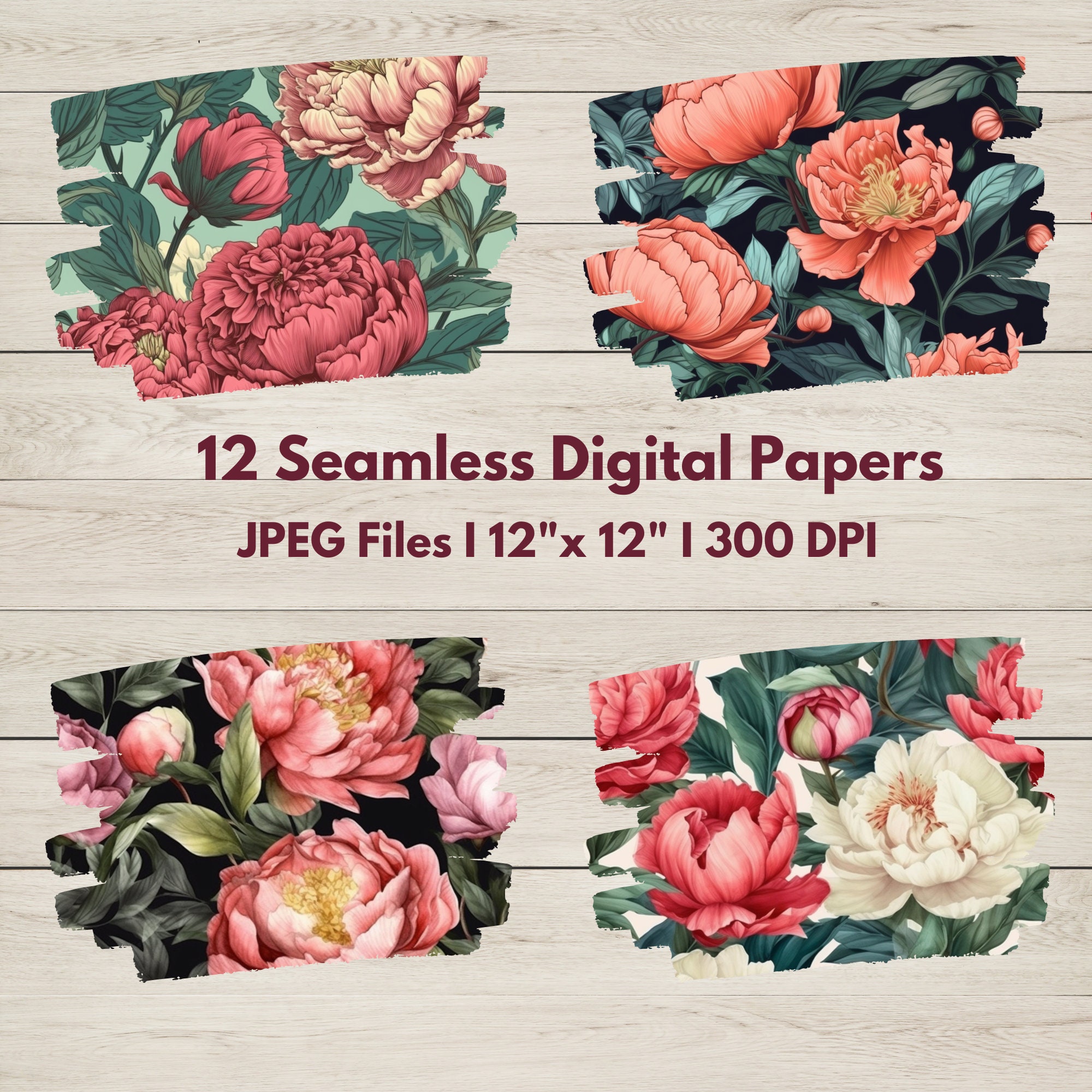 Peony Flowers Digital Paper -- Seamless Pattern --flower Backgrounds ...