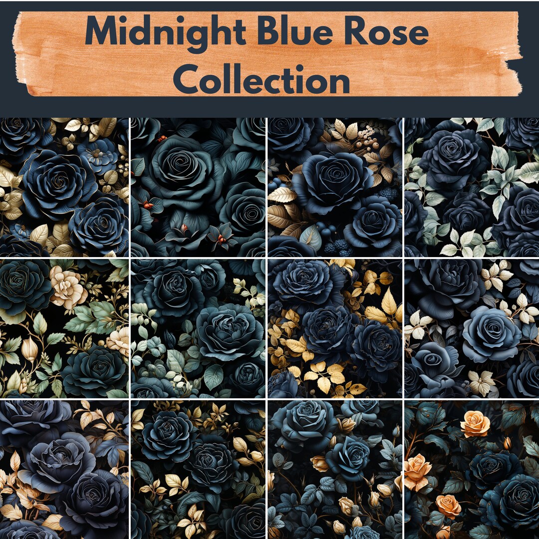 Midnight Blue Rose Flowers Digital Paper -- Seamless Pattern -- Flower ...