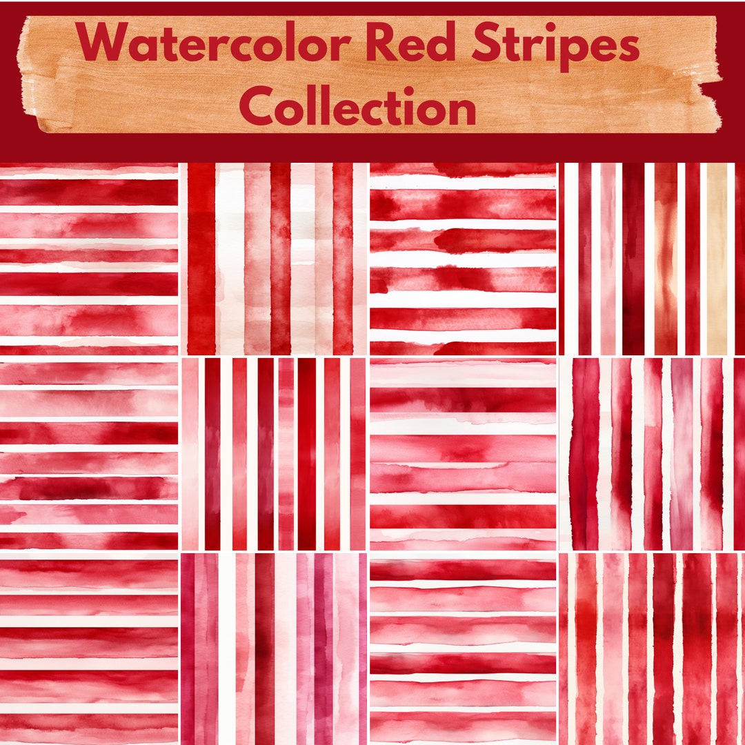 Watercolor Red Stripes Digital Paper -- Seamless Pattern -- Striped ...