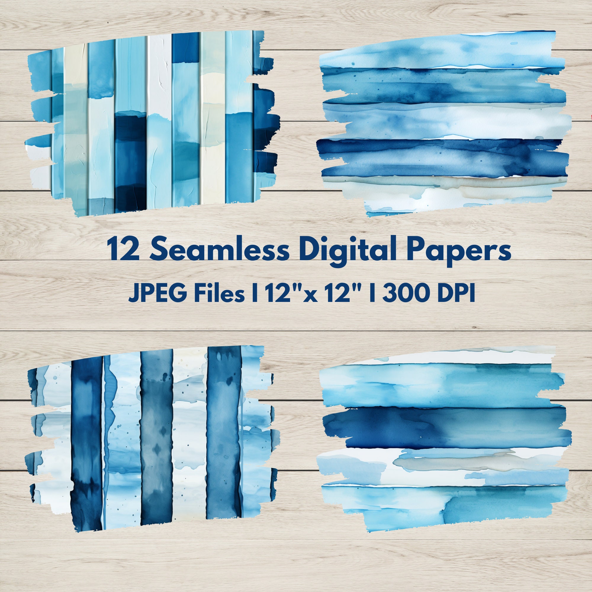 Watercolor Blue Stripes Digital Paper -- Seamless Pattern -- Striped ...