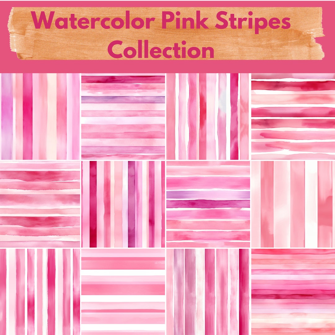 Watercolor Pink Stripes Digital Paper -- Seamless Pattern -- Striped ...