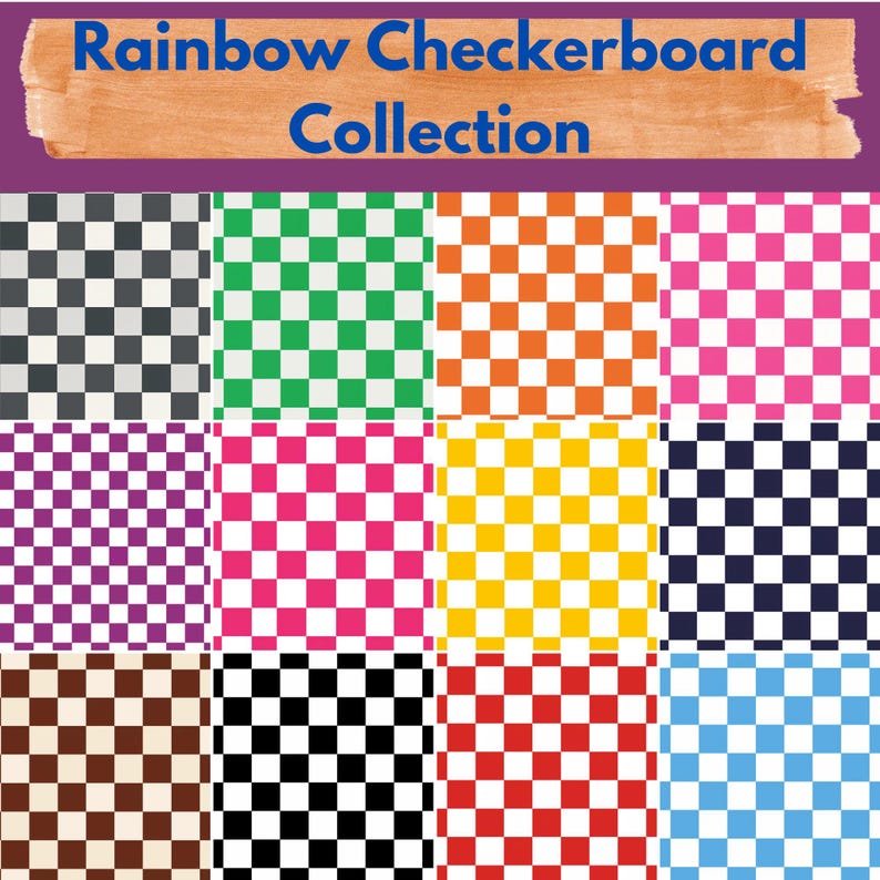 Rainbow Checkerboard Digital Paper -- Seamless Pattern -- Checkerboard ...