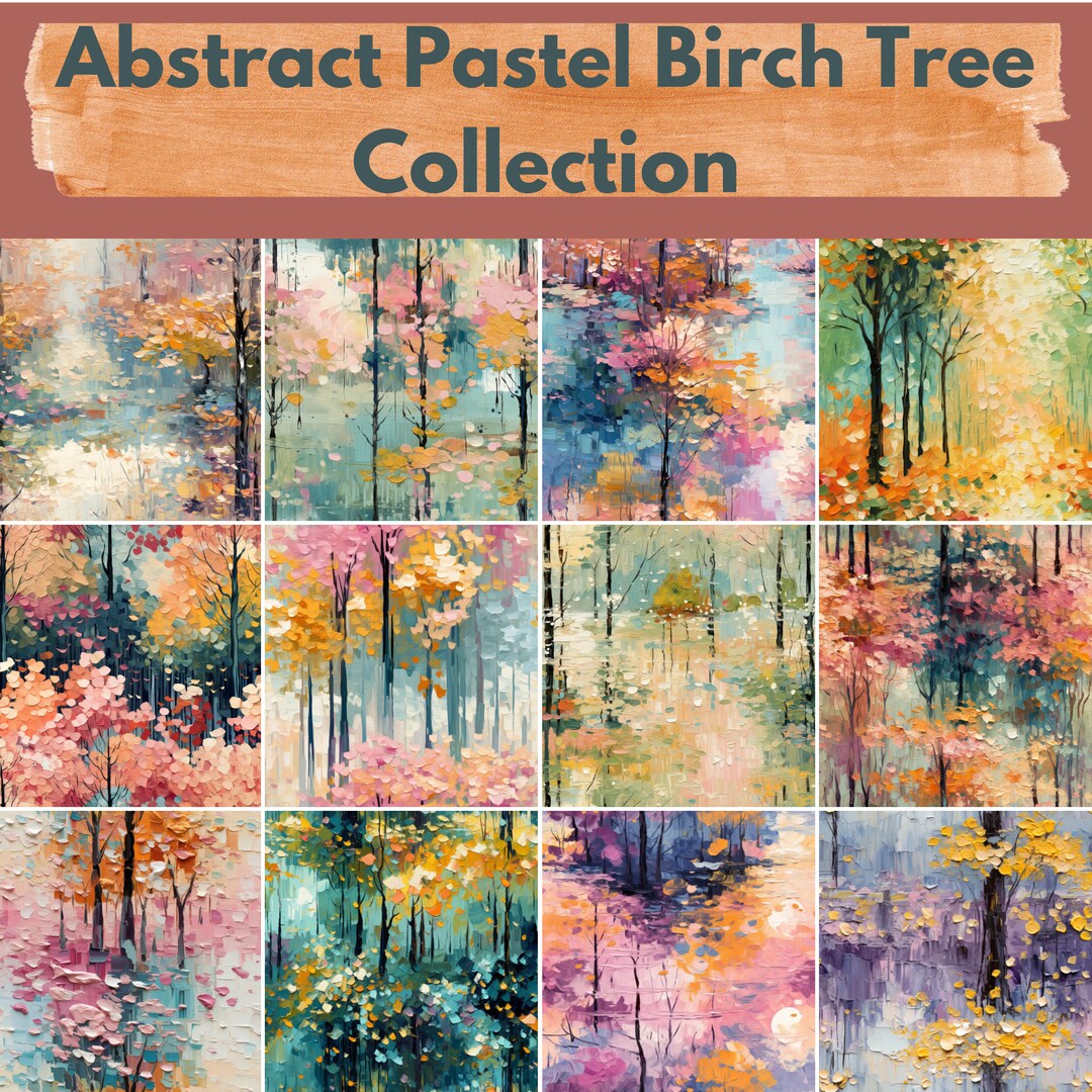 Abstract Pastel Birch Tree Digital Paper -- Seamless Pattern -- Birch ...
