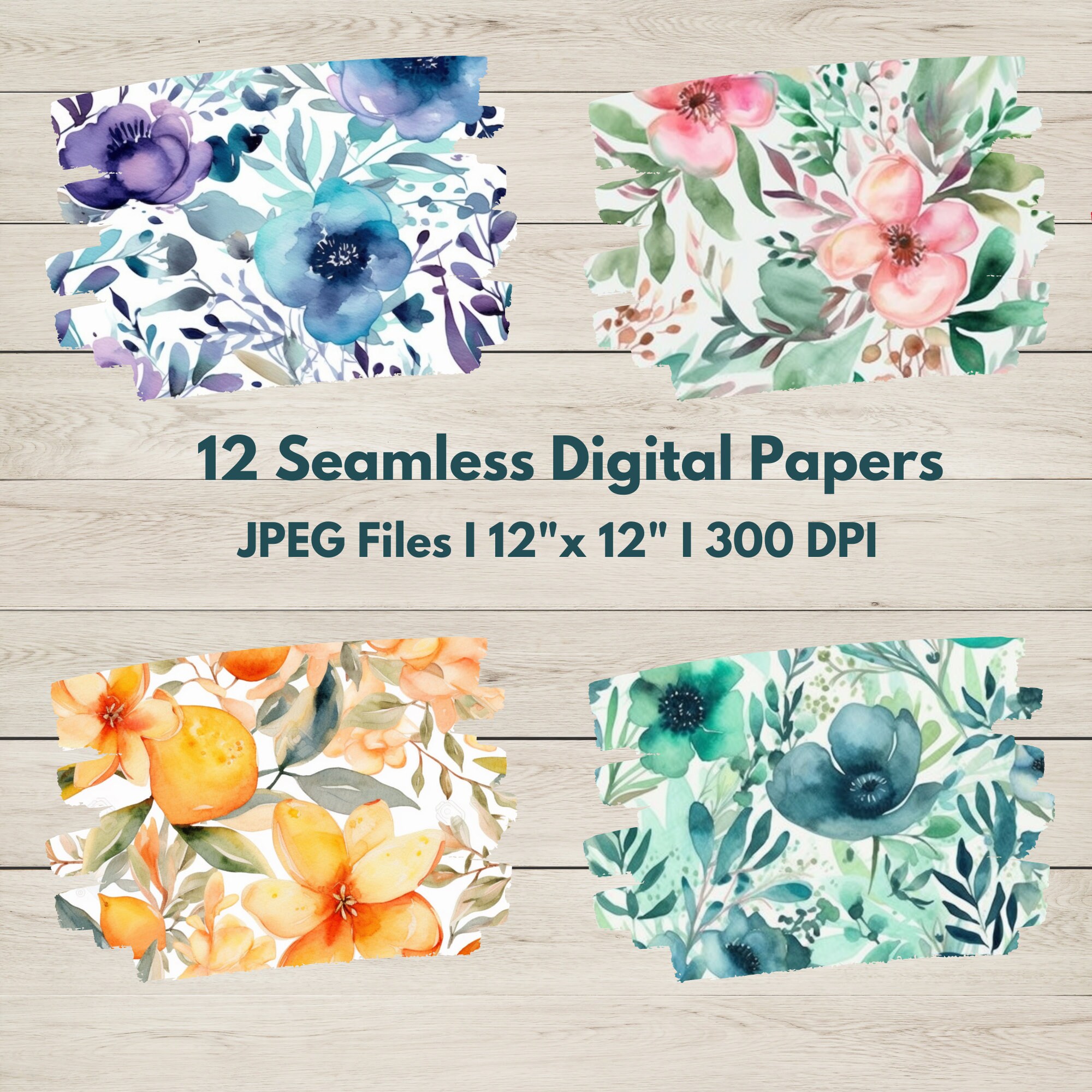 Watercolor Flowers Digital Paper -- Seamless Pattern -- Flower ...