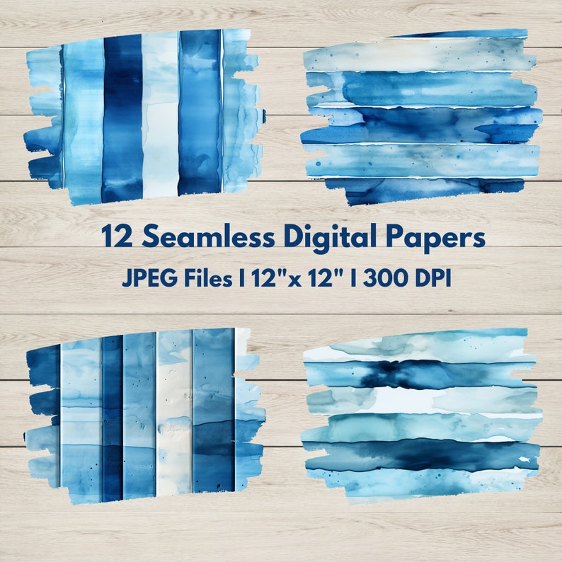 Watercolor Blue Stripes Digital Paper Seamless Pattern Striped ...