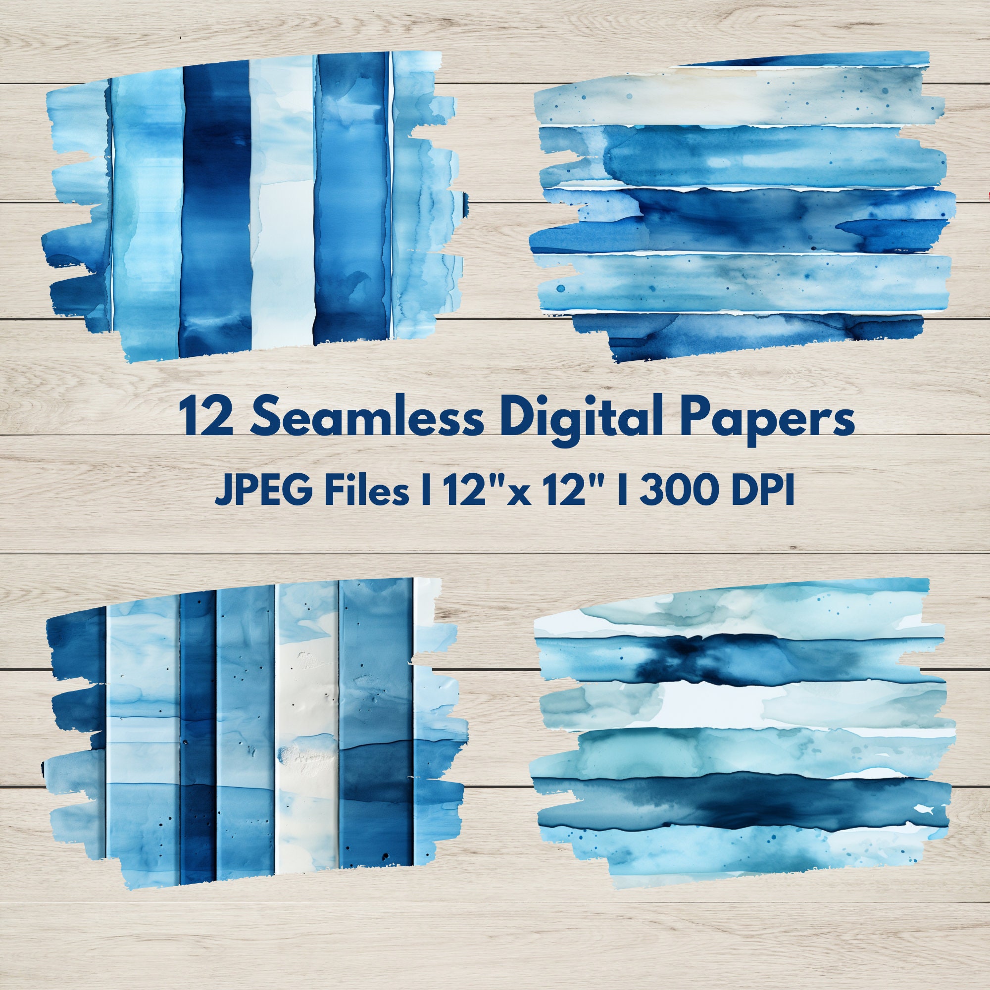 Watercolor Blue Stripes Digital Paper -- Seamless Pattern -- Striped ...