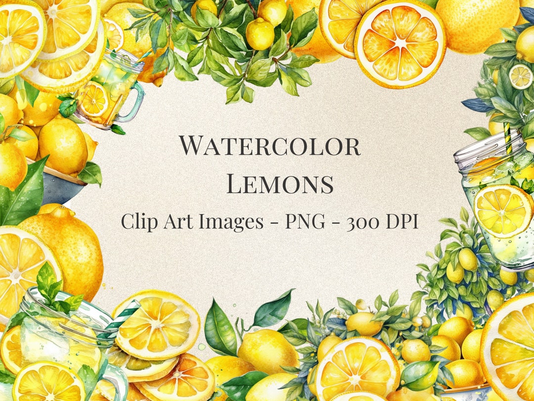 Watercolor Lemon Clip Art -- PNG Format --transparent Background ...