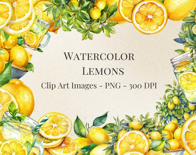 Watercolor Lemon Clipart - PNG - Instant Download - Commercial Use ...
