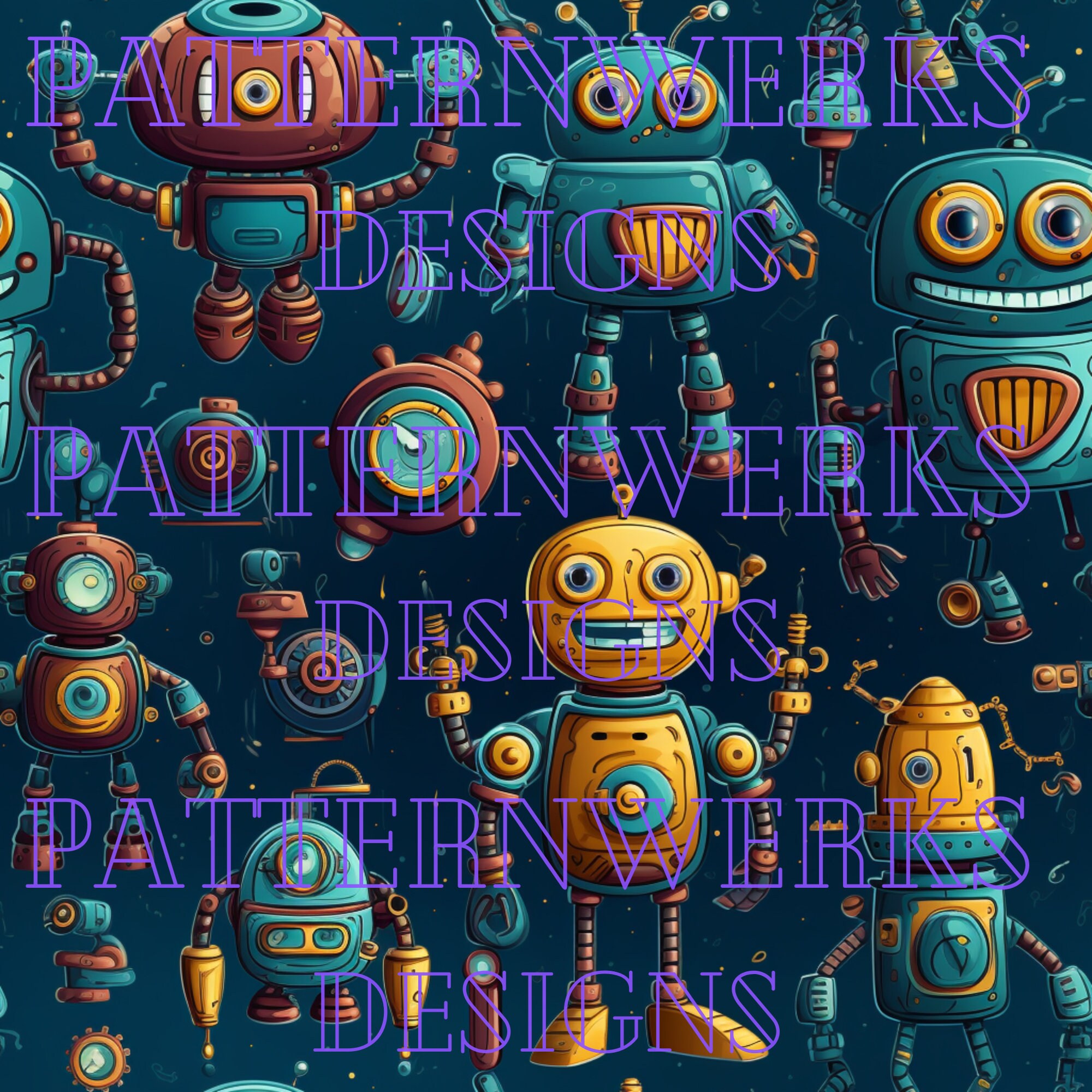 Cartoon Steampunk Robot Digital Paper -- Seamless Pattern -- Robot ...