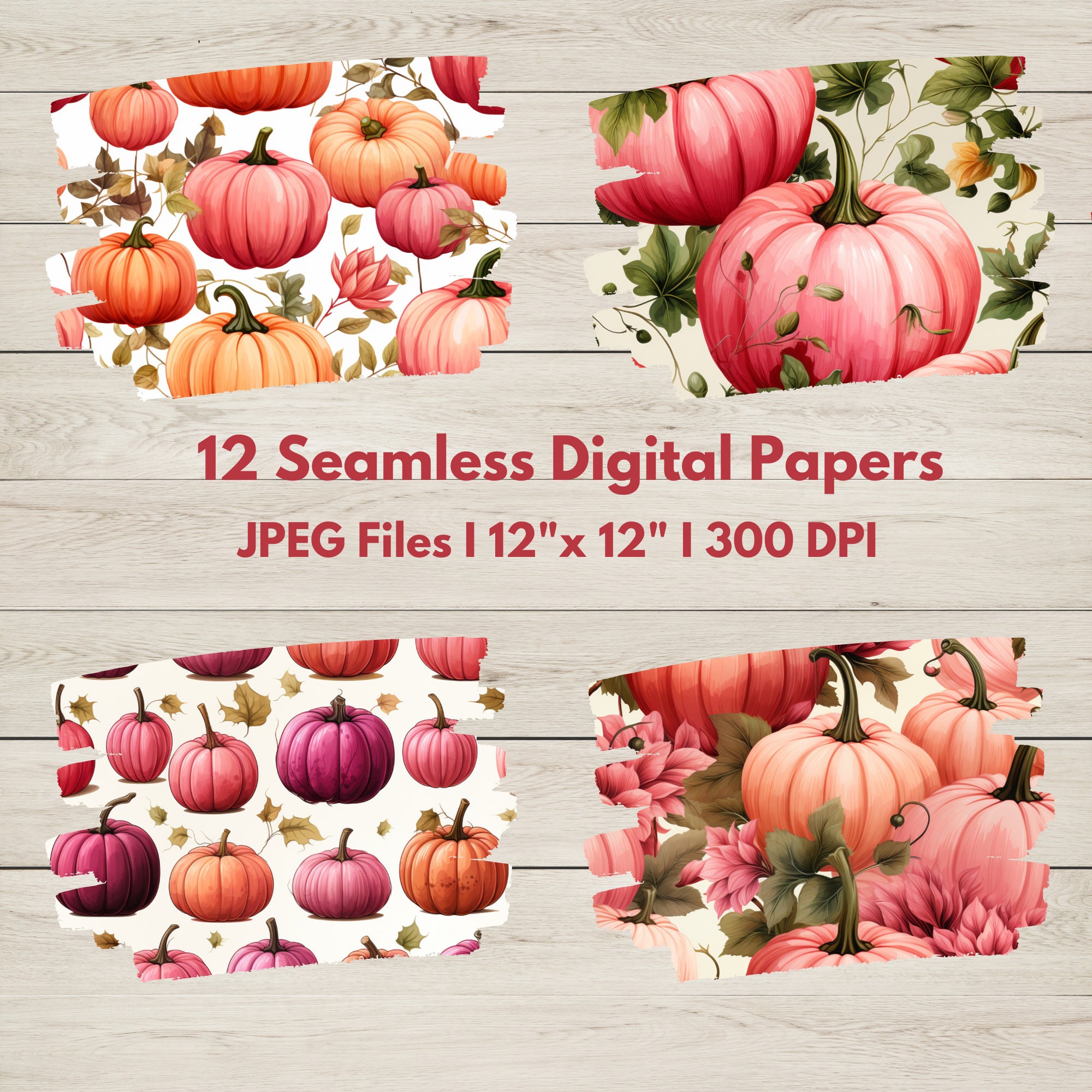 Pink Pumpkin Digital Paper -- Seamless Pattern -- Pumpkin Backgrounds ...