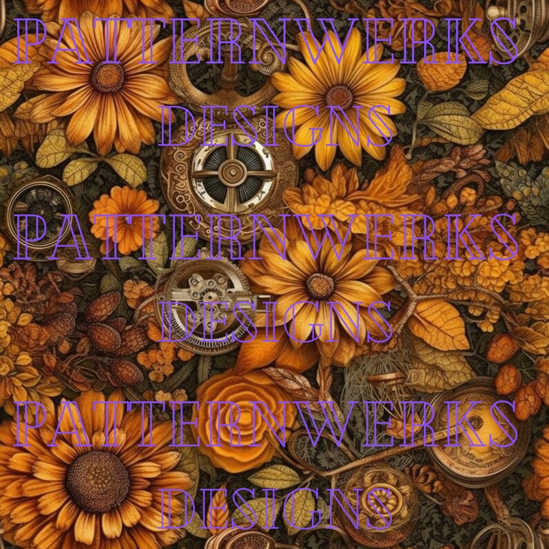 Steampunk Flowers Digital Paper -- Seamless Pattern -- Flower ...