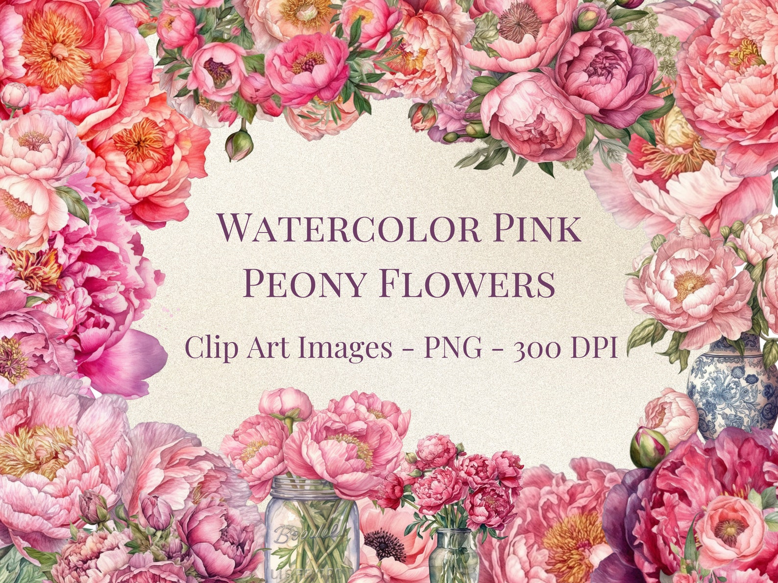 Aquarell rosa Pfingstrose Clip Art -- PNG Format -- Transparenter ...