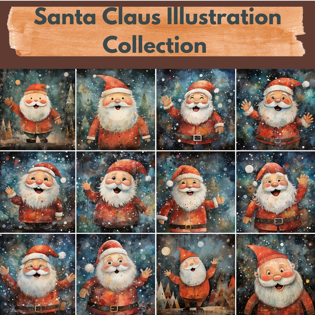 Santa Claus Illustration Digital Paper -- Christmas Backgrounds -- 12 ...