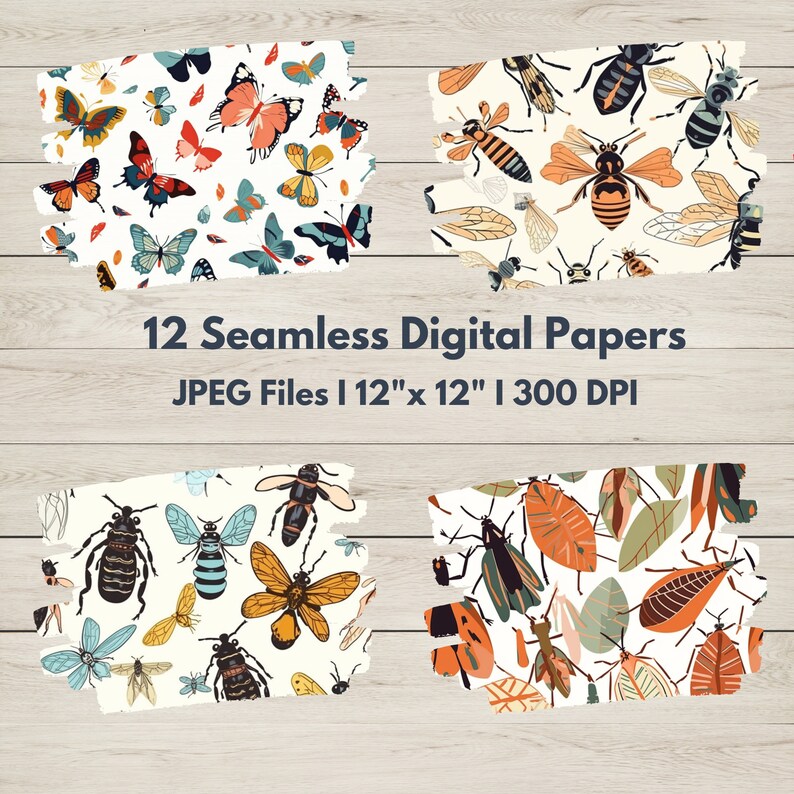 Insect Digital Paper -- Seamless Pattern -- Bug Backgrounds -- 12 ...